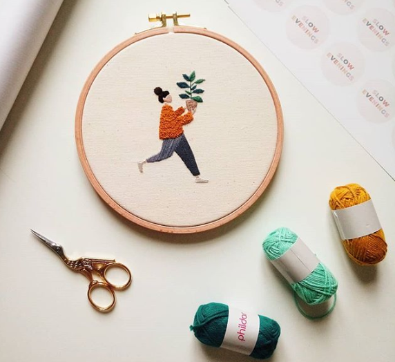 Artist Embroiders Shiny Happy People Holding Plants - PlayJunkie